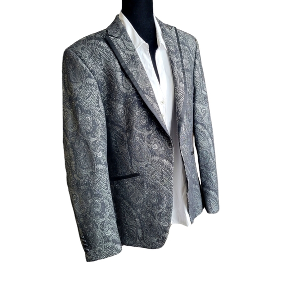 Zara | Suits & Blazers | Zara Man Black Metallic Silver Paisley Pattern ...